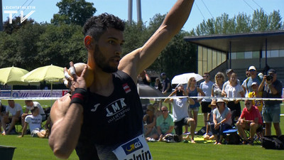 Basile Rolnin (FRA) gewinnt das Kugelstoßen mit dritter Bestleistung ...